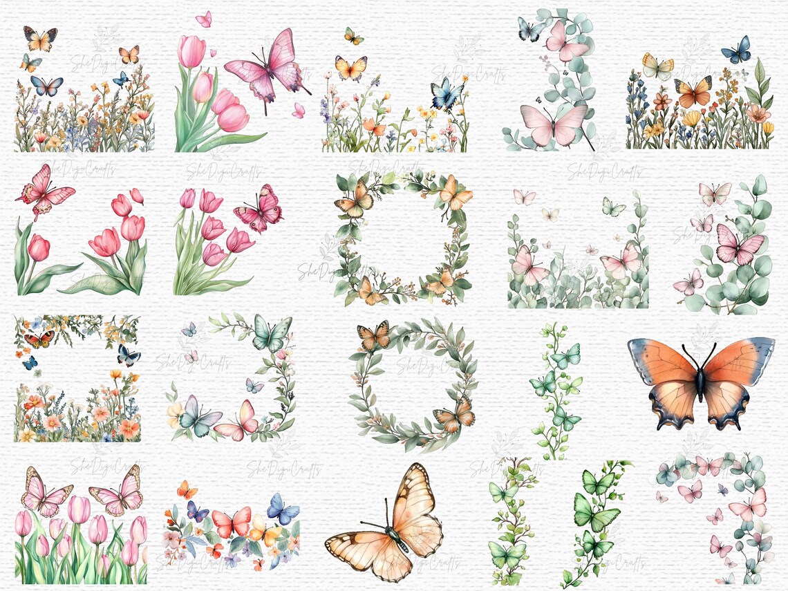 Spring Butterfly Border Clipart Floral Wreath Png Transparent ...