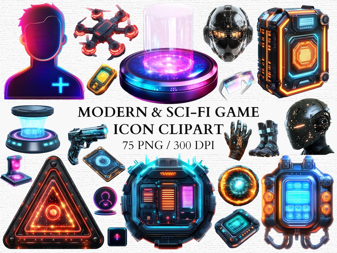 Sci-fi Game Icon Clipart Futuristic HUD Interface Cyberpunk Rpg Assets ...