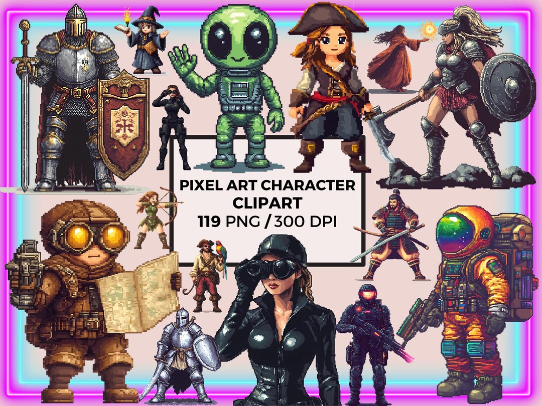 Pixel Art Character PNG Clipart Pack Fantasy Heroes Soldiers Aliens ...