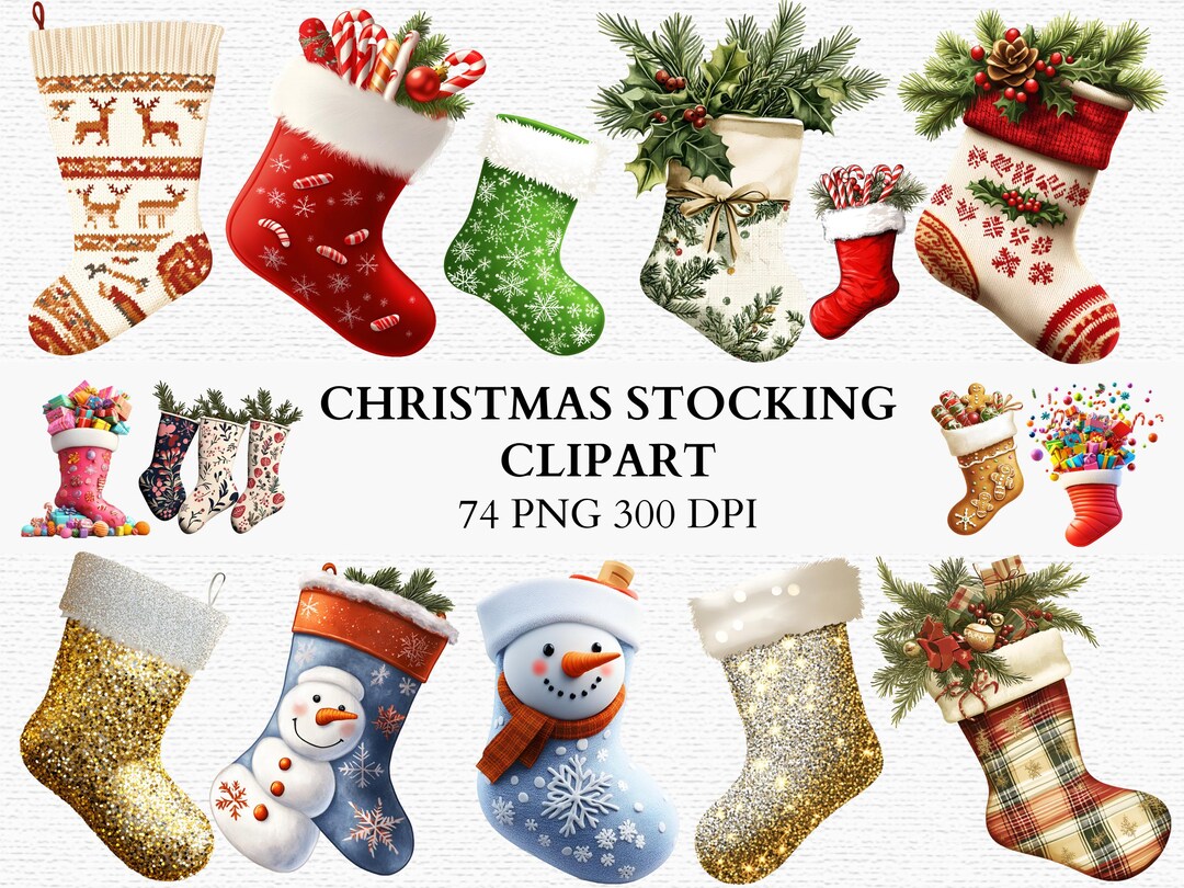 Christmas Stocking Clipart Bundle PNG Holiday Digital Download Xmas ...