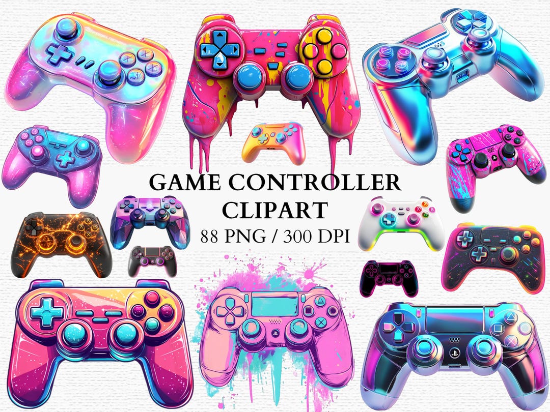 Colorful Game Controller PNG Clipart Set Gamer Artwork Digital Design ...