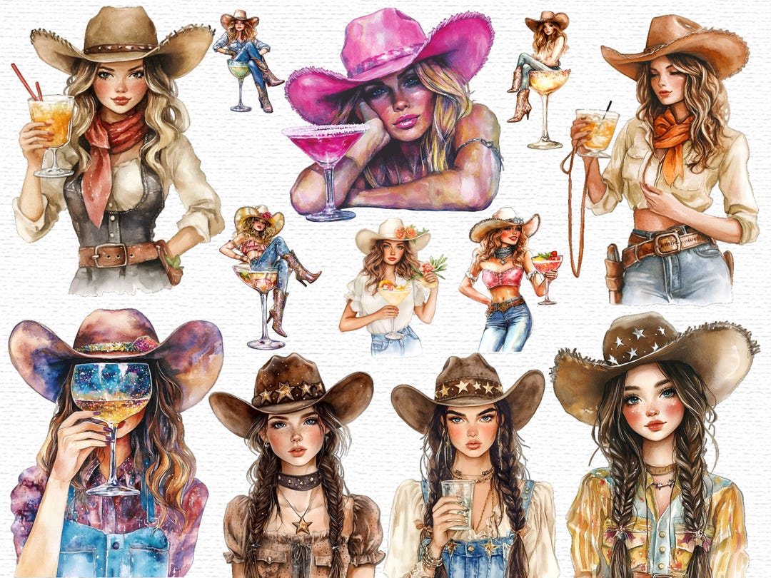 Cowgirl Clipart Set Western Girl PNG Bundle Rodeo Women Art Country ...