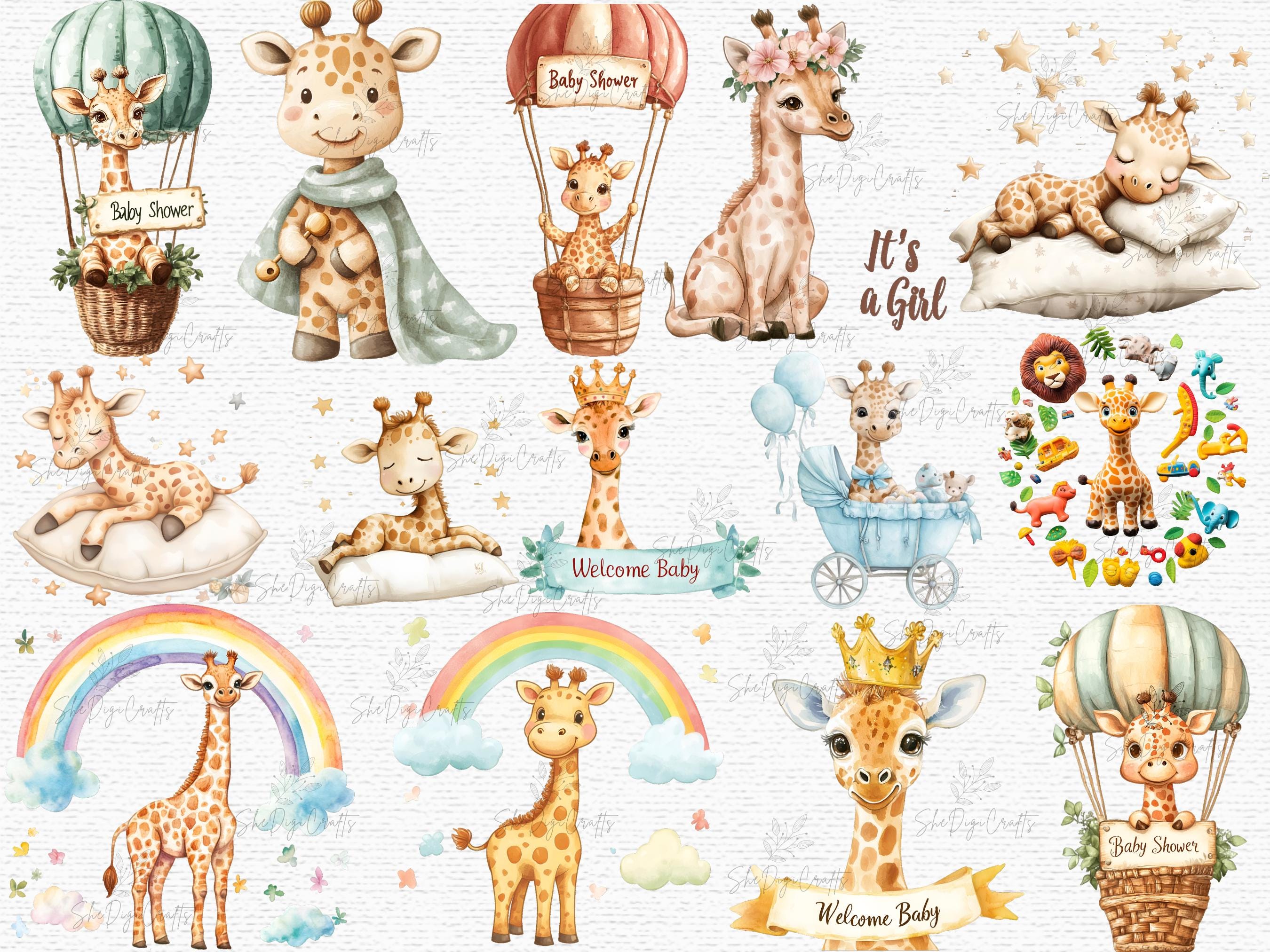 Cute Baby Giraffe PNG Clipart Bundle Baby Shower Girl Decorations ...