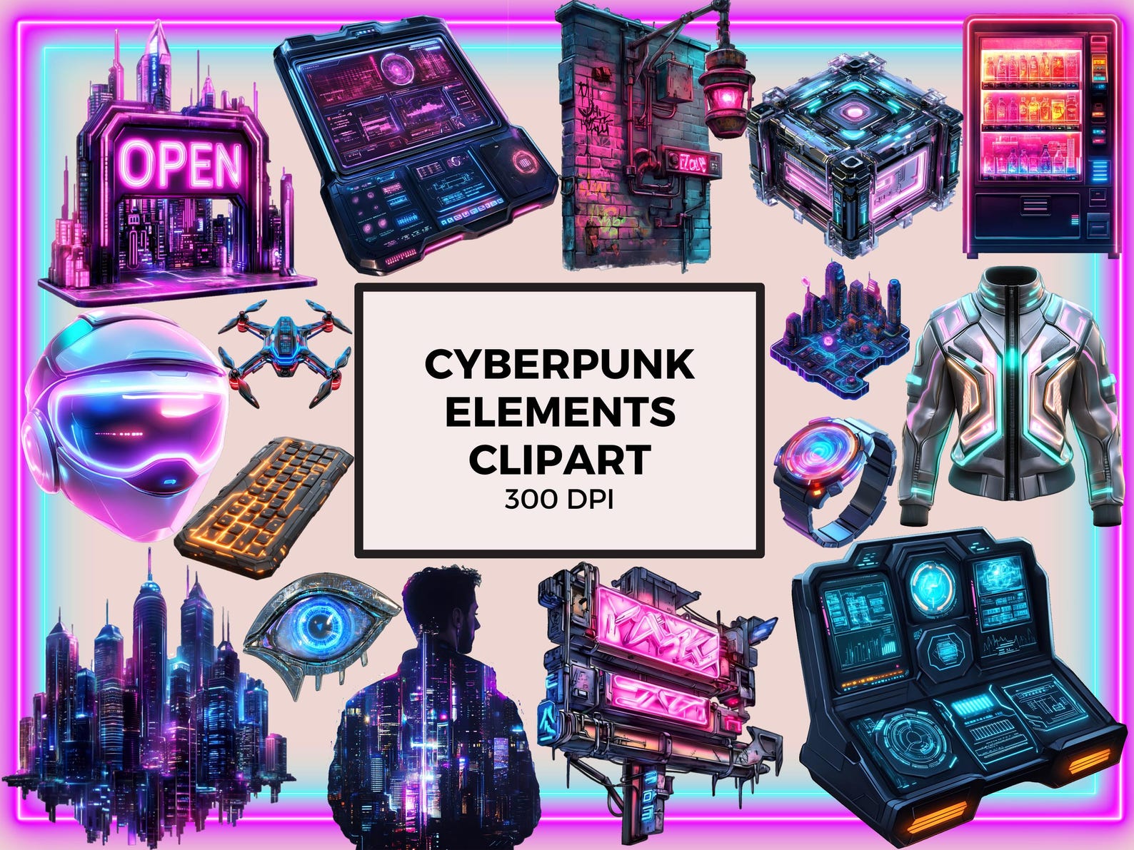 Digital Art Supply Futuristic Graphic Design Element Cyberpunk PNG ...