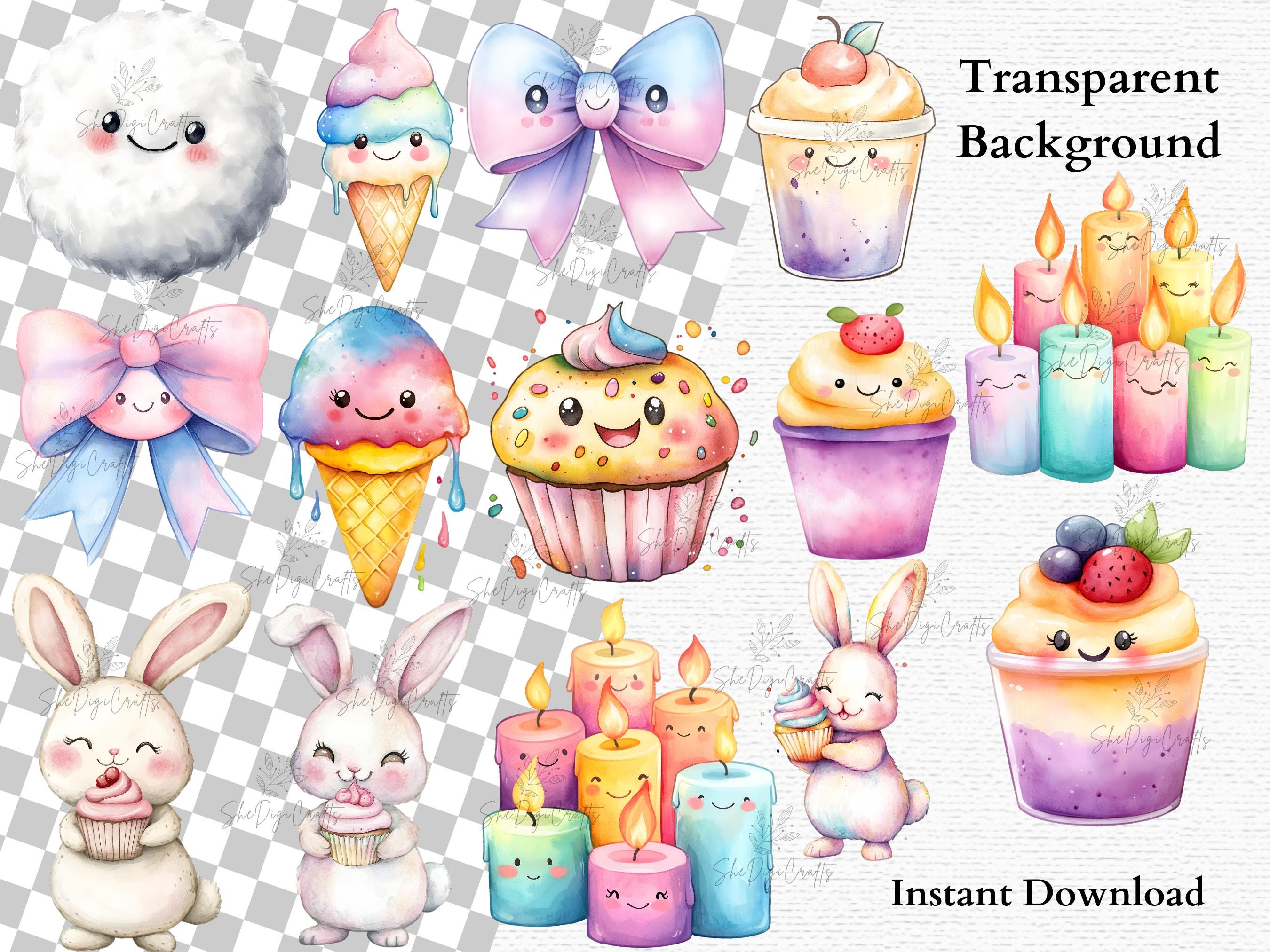 Pastel Kawaii Themed Birthday PNG Clipart Set With Pastel Colored ...