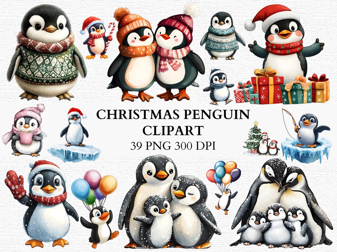 Christmas Penguin Clipart Cute Winter Holiday Pngs Festive Penguin ...