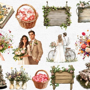 Printable Wedding Clipart Rustic Garden Party Florals Greenery Wreaths ...