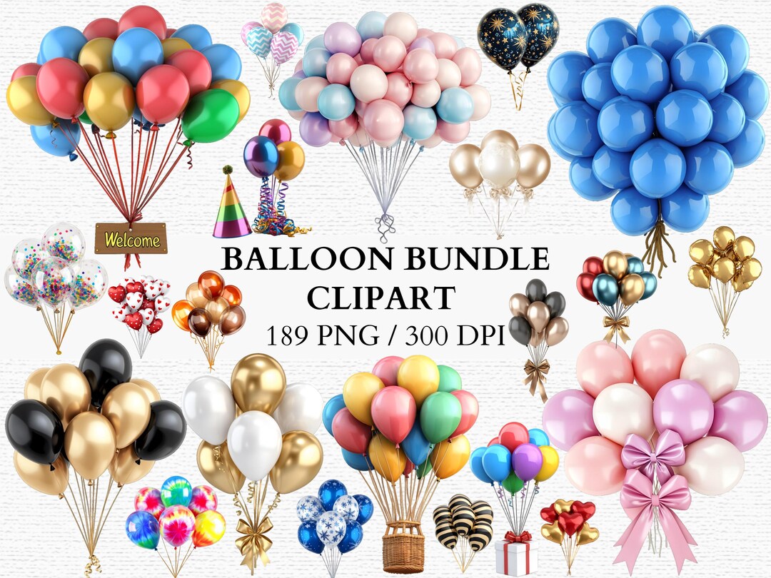 Balloon Clipart Bundle Party PNG Metallic Pastel Balloons Birthday ...