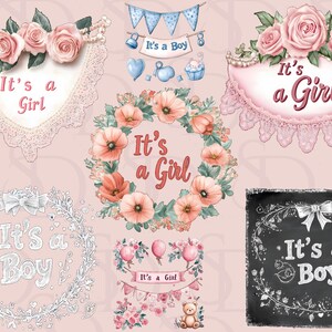 Baby Shower Banner Clipart Boy Girl Gender Reveal Decorations Pink ...