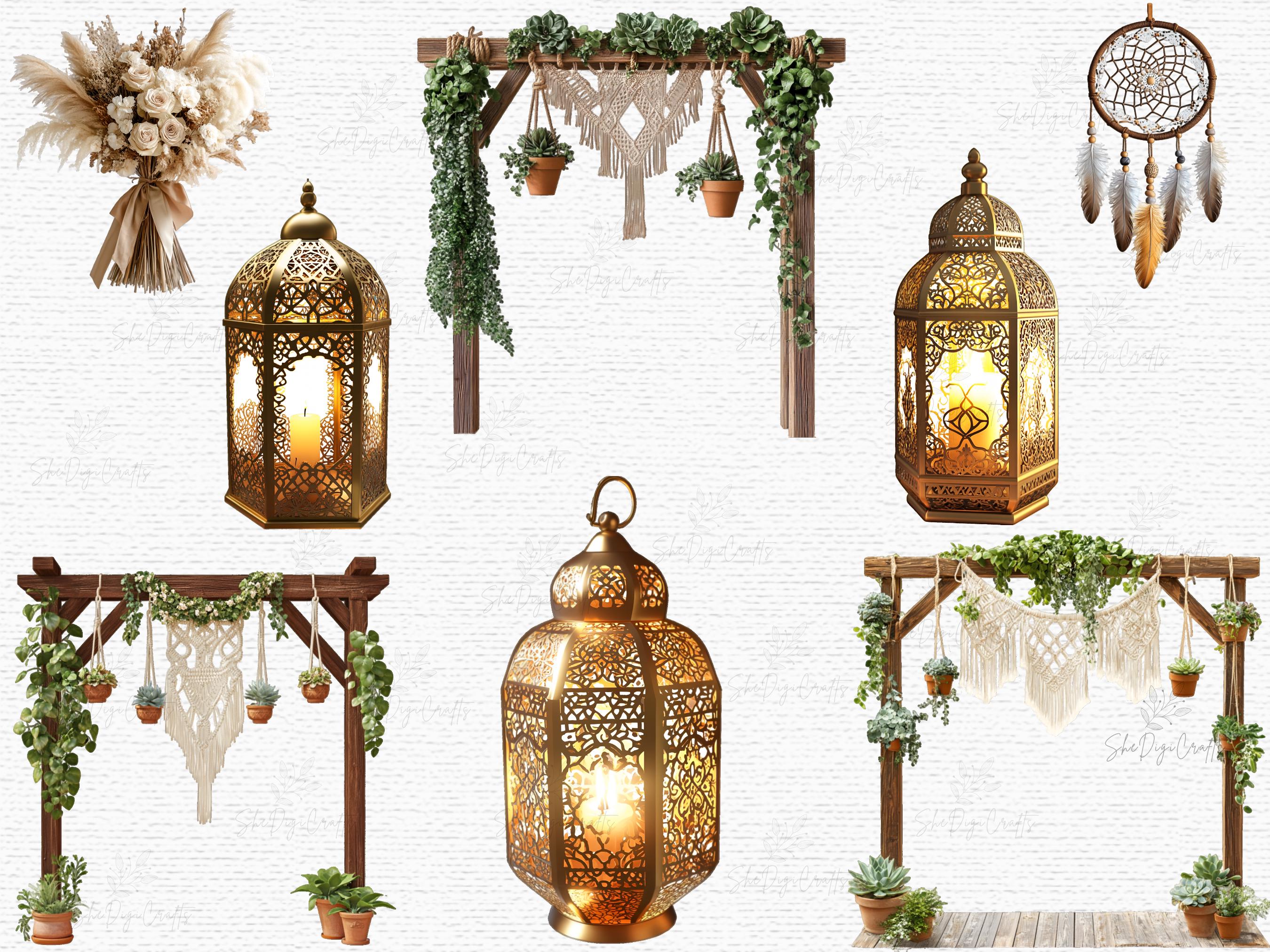 Bohemian Wedding Clipart Bundle Invitations DIY Decor PNG Elements Boho ...