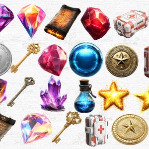 Fantasy Power Ups Clipart Bundle RPG Icons Gems Potions Coins Stars ...