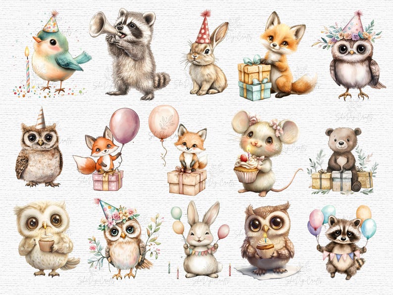 Woodland Animal Party Clipart PNG Forest Animal Birthday Graphics Cute ...