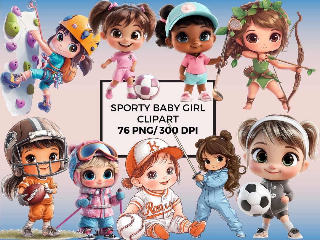 Cute Baby Girls Sports Clipart Collection Digital Art Nursery Wall ...