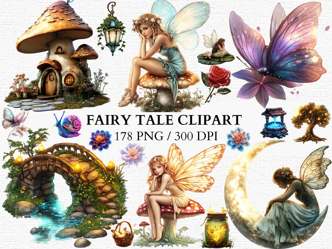Fairy Tale Clipart Set PNG Fantasy Garden Magical Creatures Fairy ...