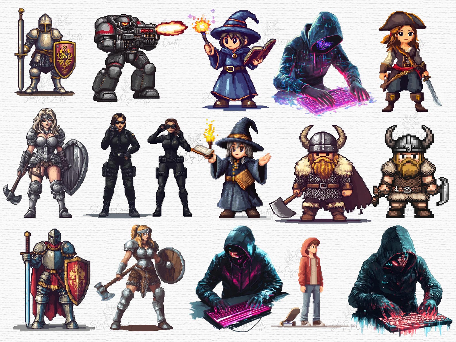 Fantasy Pixel Art Characters Bundle RPG Clipart for Games Dnd Tokens ...
