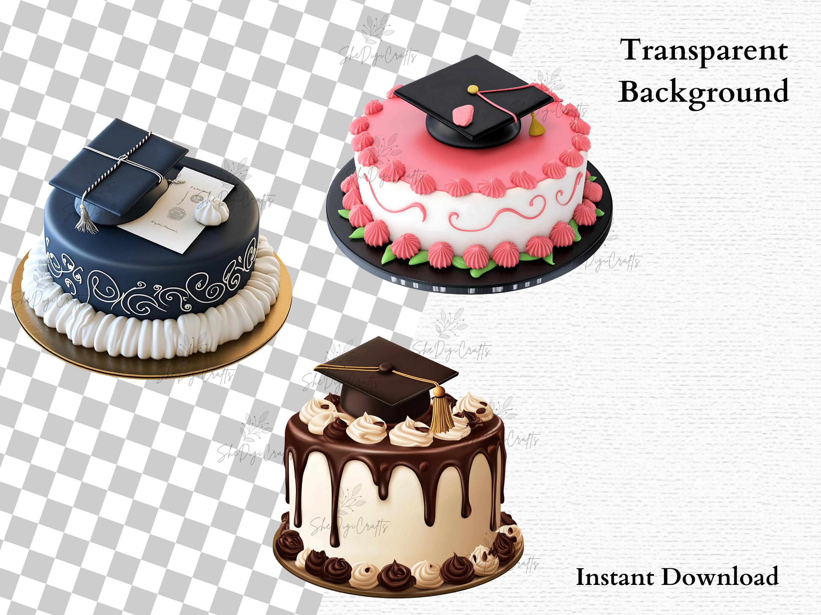 Graduation Cake Clipart PNG Set Graduation Cap Cakes Party Decor DIY ...