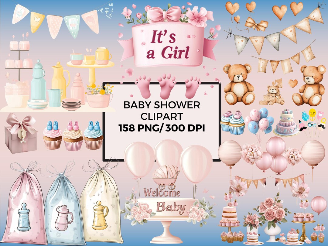 Baby Shower Clipart 158 Gender Reveal Pngs Pink Baby Shower Blue Baby ...