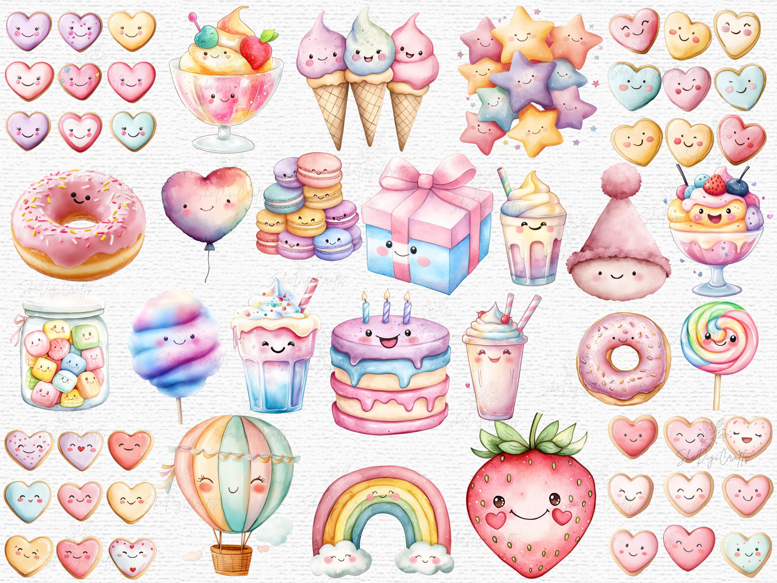 Pastel Kawaii Themed Birthday PNG Clipart Set With Pastel Colored ...