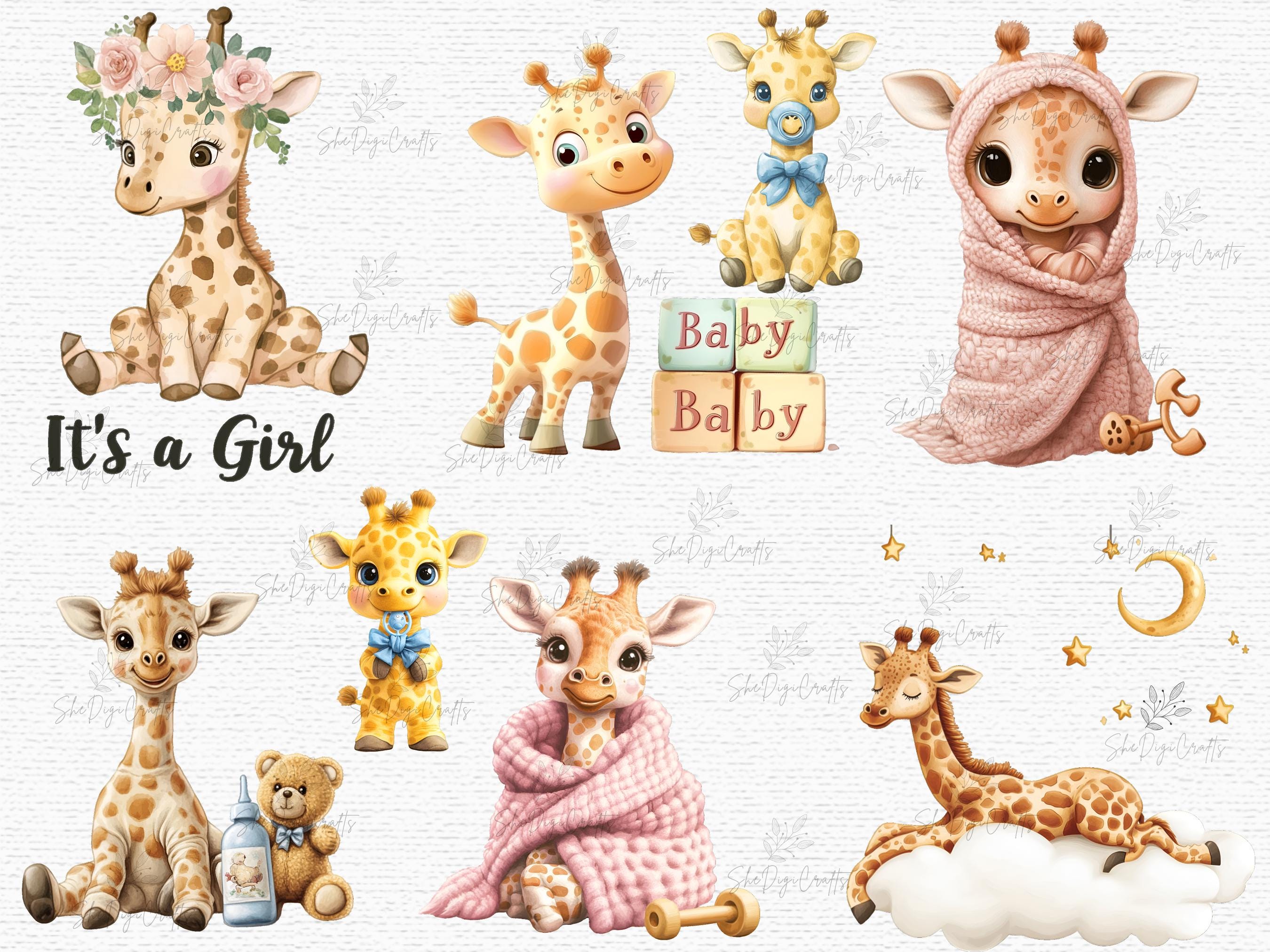 Cute Baby Giraffe PNG Clipart Bundle Baby Shower Girl Decorations ...