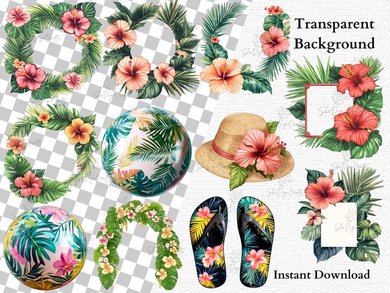 Hawaiian Luau Clipart Png Bundle Tropical Party Graphics Summer Beach ...