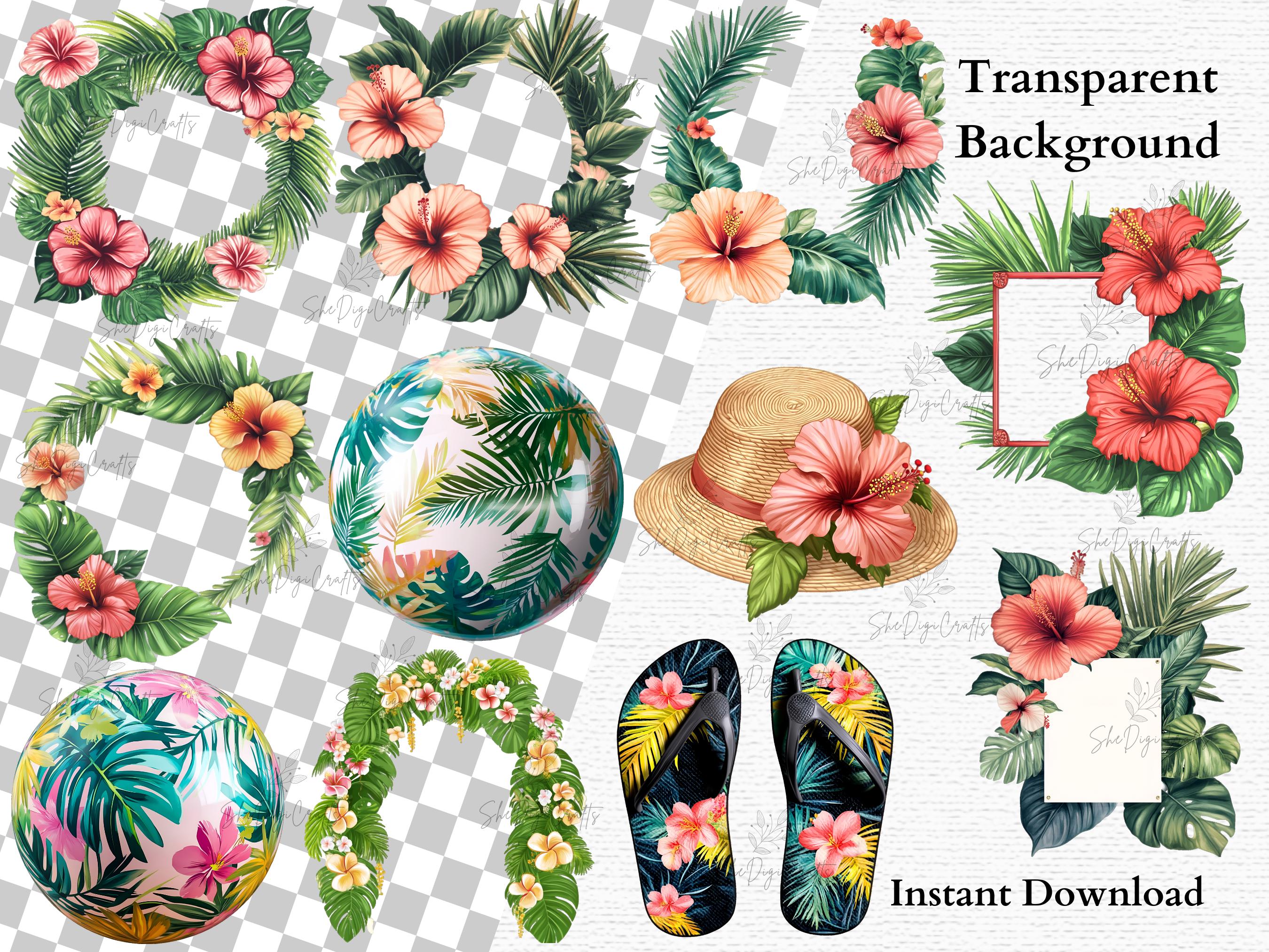 Hawaiian Luau Clipart Png Bundle Tropical Party Graphics Summer Beach ...