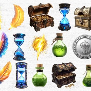 Fantasy Power Ups Clipart Bundle RPG Icons Gems Potions Coins Stars ...