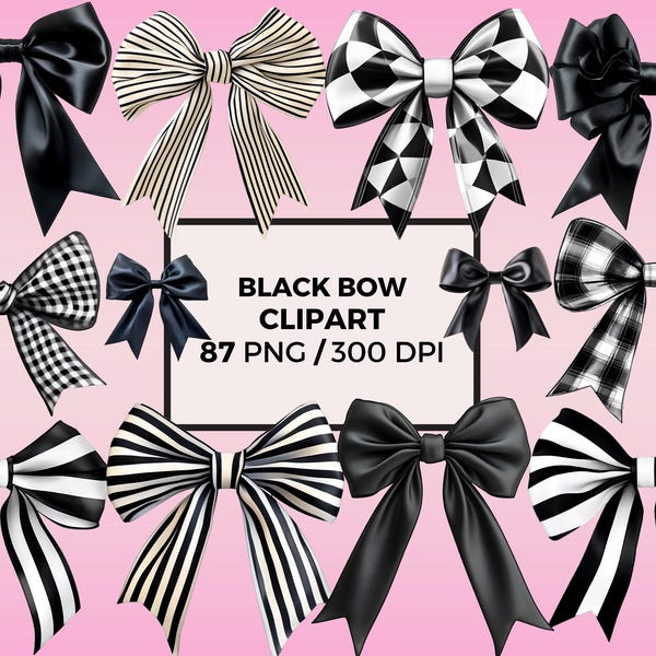 Black and White Bow Clipart - Etsy