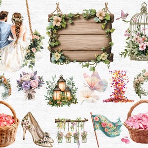 Printable Wedding Clipart Rustic Garden Party Florals Greenery Wreaths ...