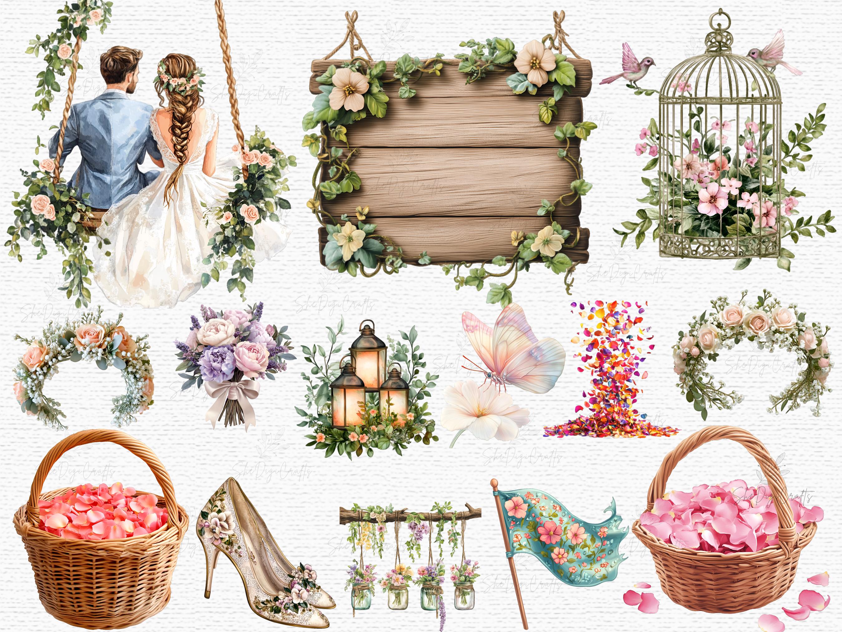 Printable Wedding Clipart Rustic Garden Party Florals Greenery Wreaths ...
