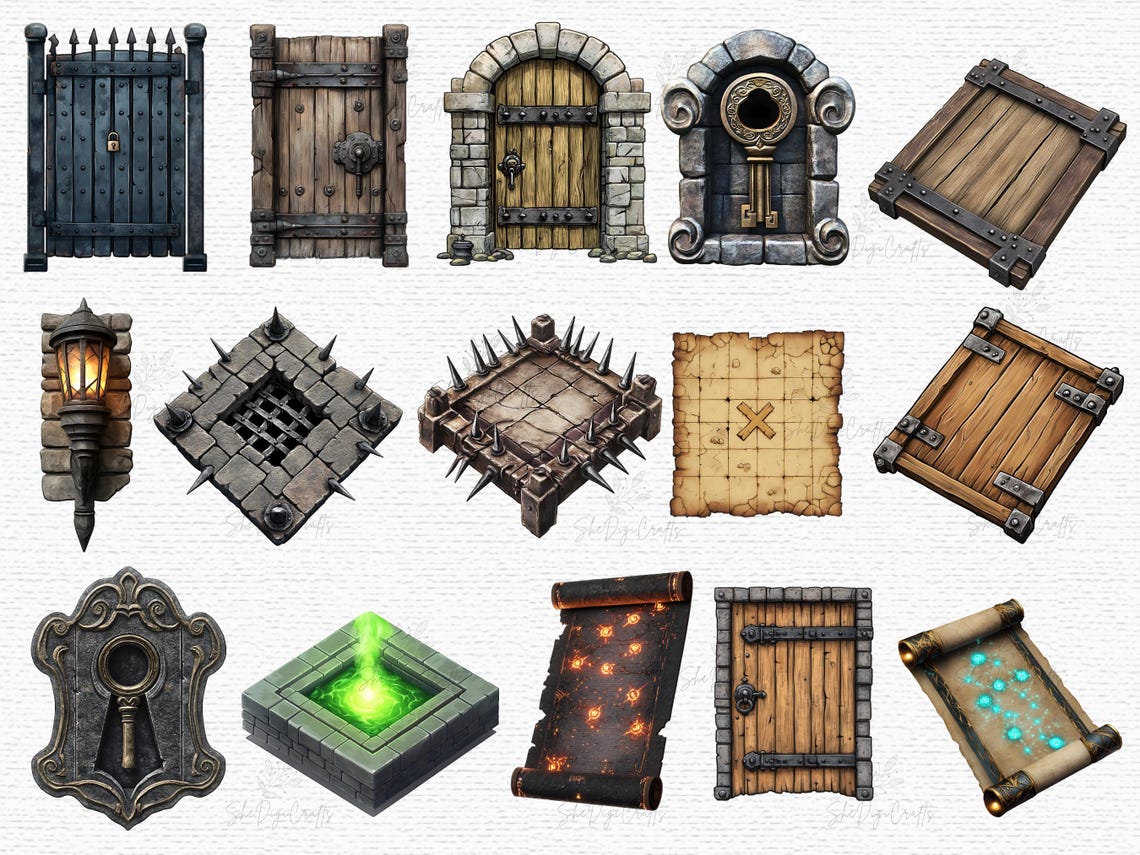 Dungeon Map Assets Clipart RPG Fantasy Tokens Dnd Trap Elements Magic ...