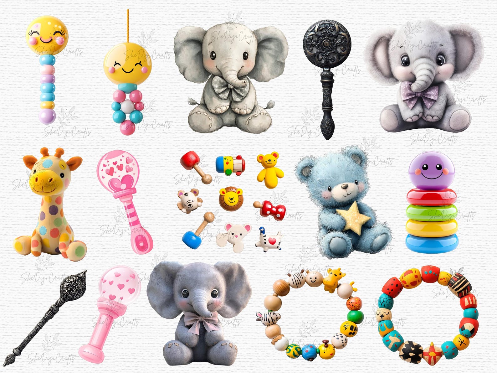 Cute Baby Rattles Png Clipart Set Baby Toys PNG Collection Colorful ...