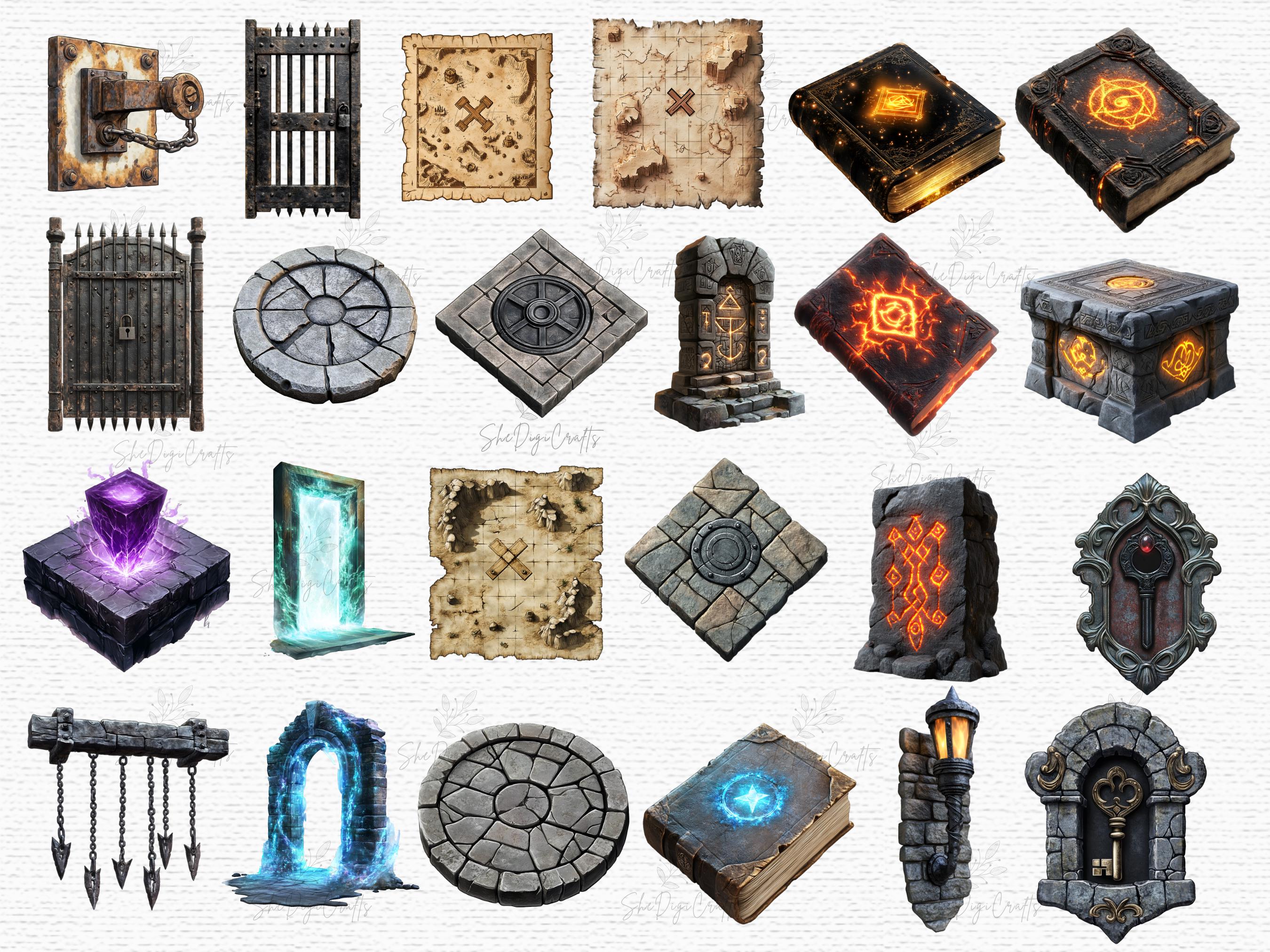 Dungeon Map Assets Clipart RPG Fantasy Tokens Dnd Trap Elements Magic ...