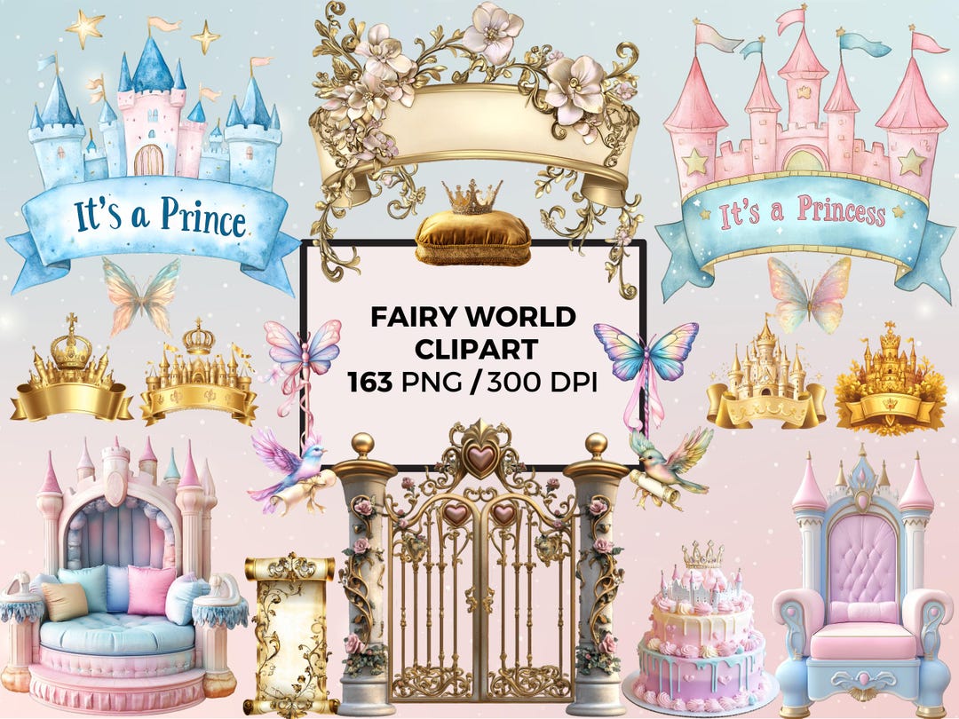 Fairy Tale Prince Princess Castle Clipart PNG Magical Birthday Party ...