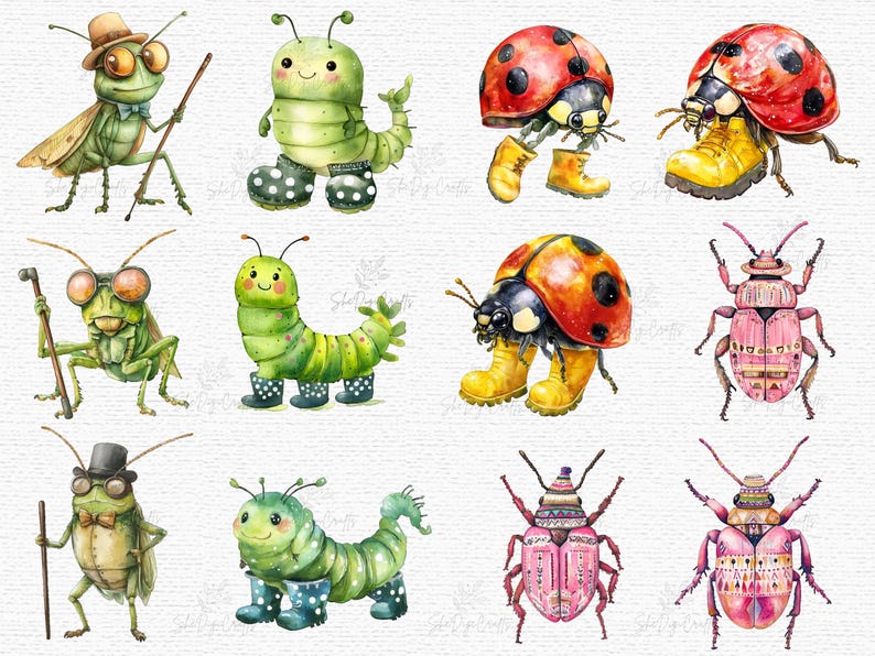 Quirky Bug Clipart Bundle Cute Insect Pngs Rainbow Beetles Cartoon ...