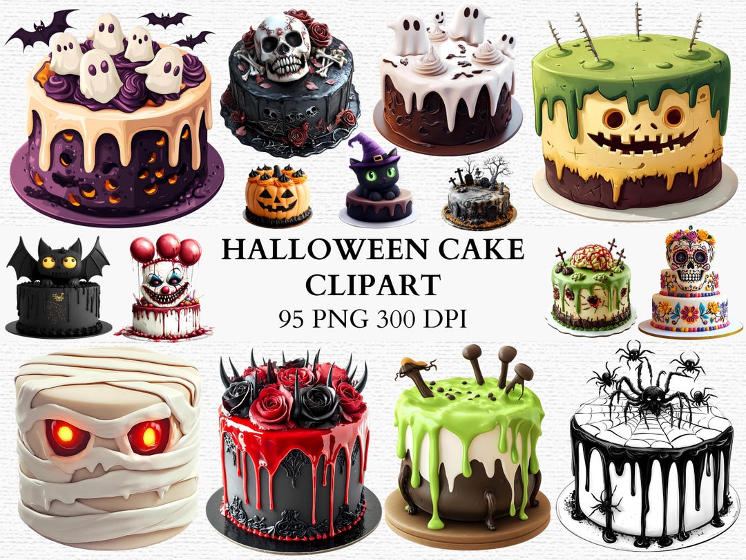 Halloween Cake Clipart Bundle PNG Spooky Ghost Zombie Skull Pumpkin ...