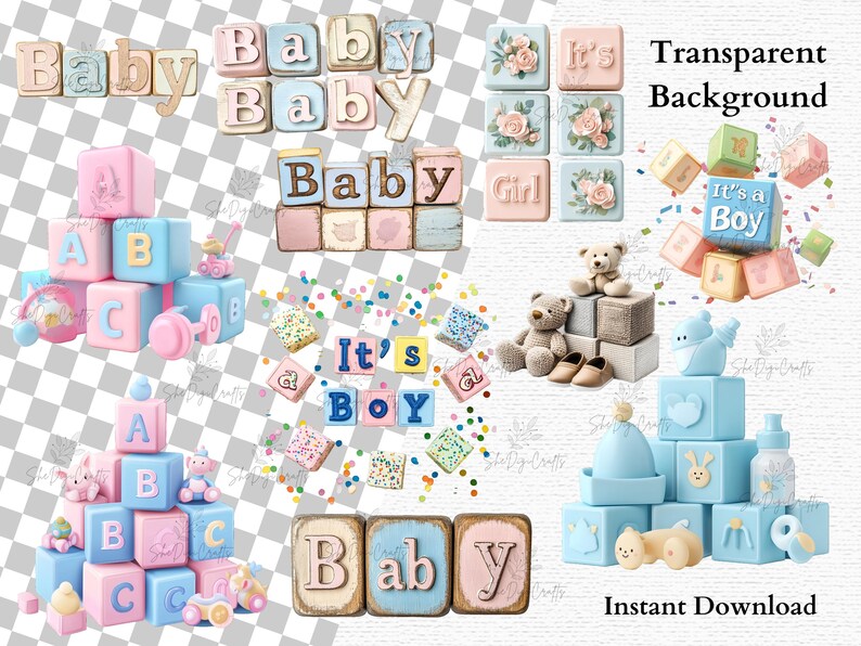Baby Blocks PNG Clipart Set Pastel Alphabet Letters Nursery Wall Art ...