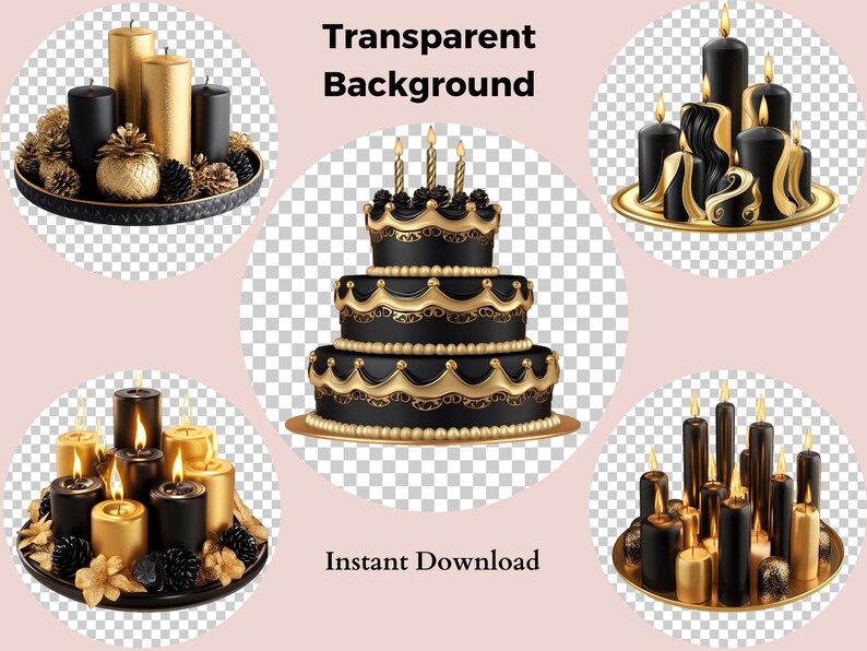 Luxury Black and Gold Birthday PNG Clipart Set With Sophisticated Decor ...