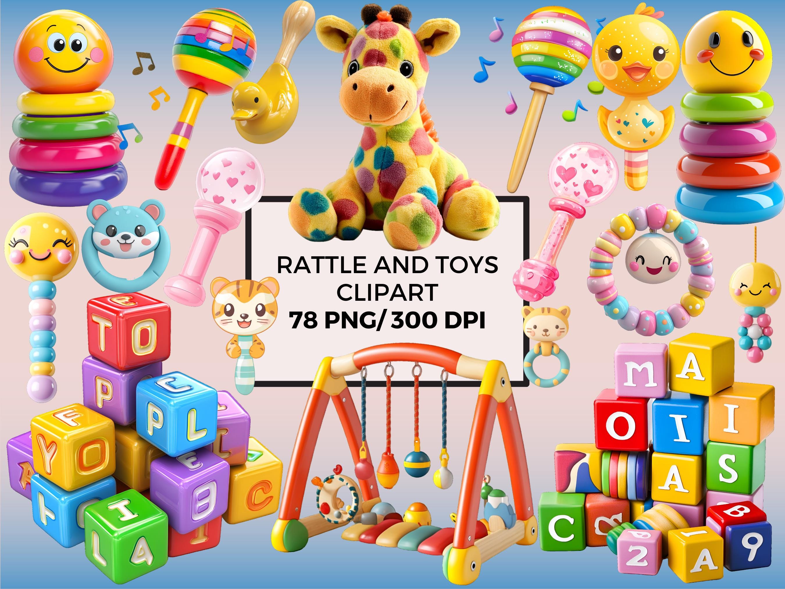 Cute Baby Rattles Png Clipart Set Baby Toys PNG Collection Colorful ...