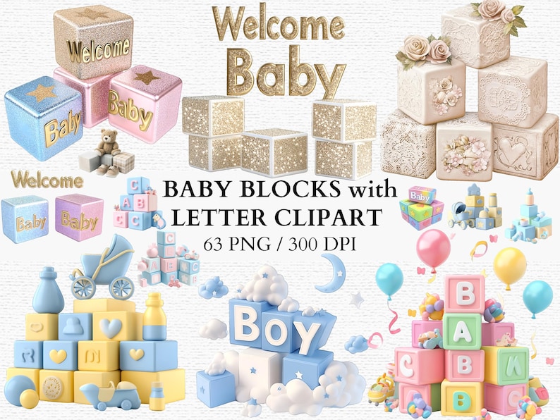 Baby Blocks With Letter PNG Clipart Set Nursery Decoration Pastel ...