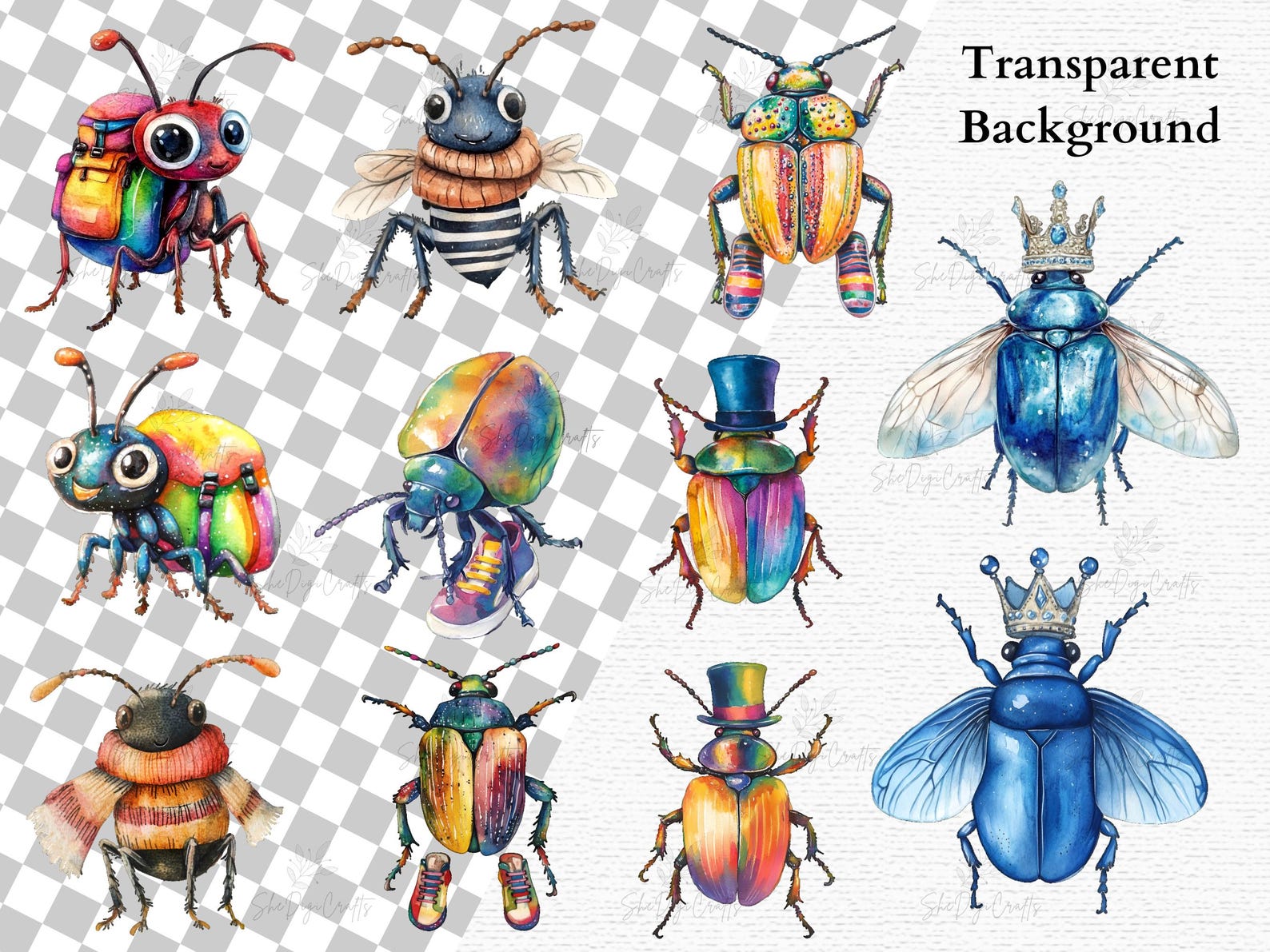 Quirky Bug Clipart Bundle Cute Insect Pngs Rainbow Beetles Cartoon ...