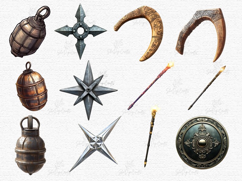 Fantasy Weapon Clipart Bundle 117 PNG Digital Download RPG Swords Axes ...