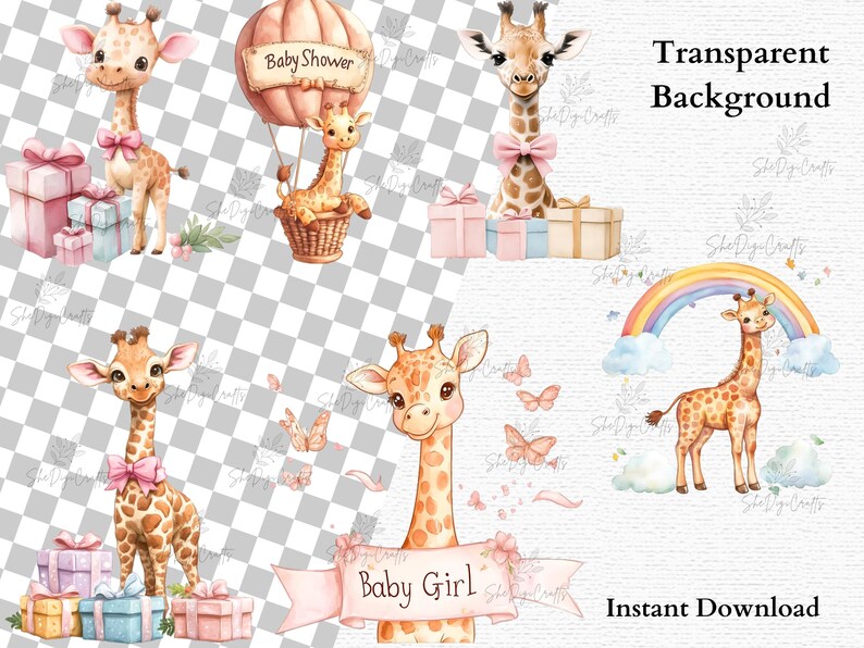 Baby Giraffe Clipart PNG, Cute Safari Animal Clip Art, Baby Shower Girl ...