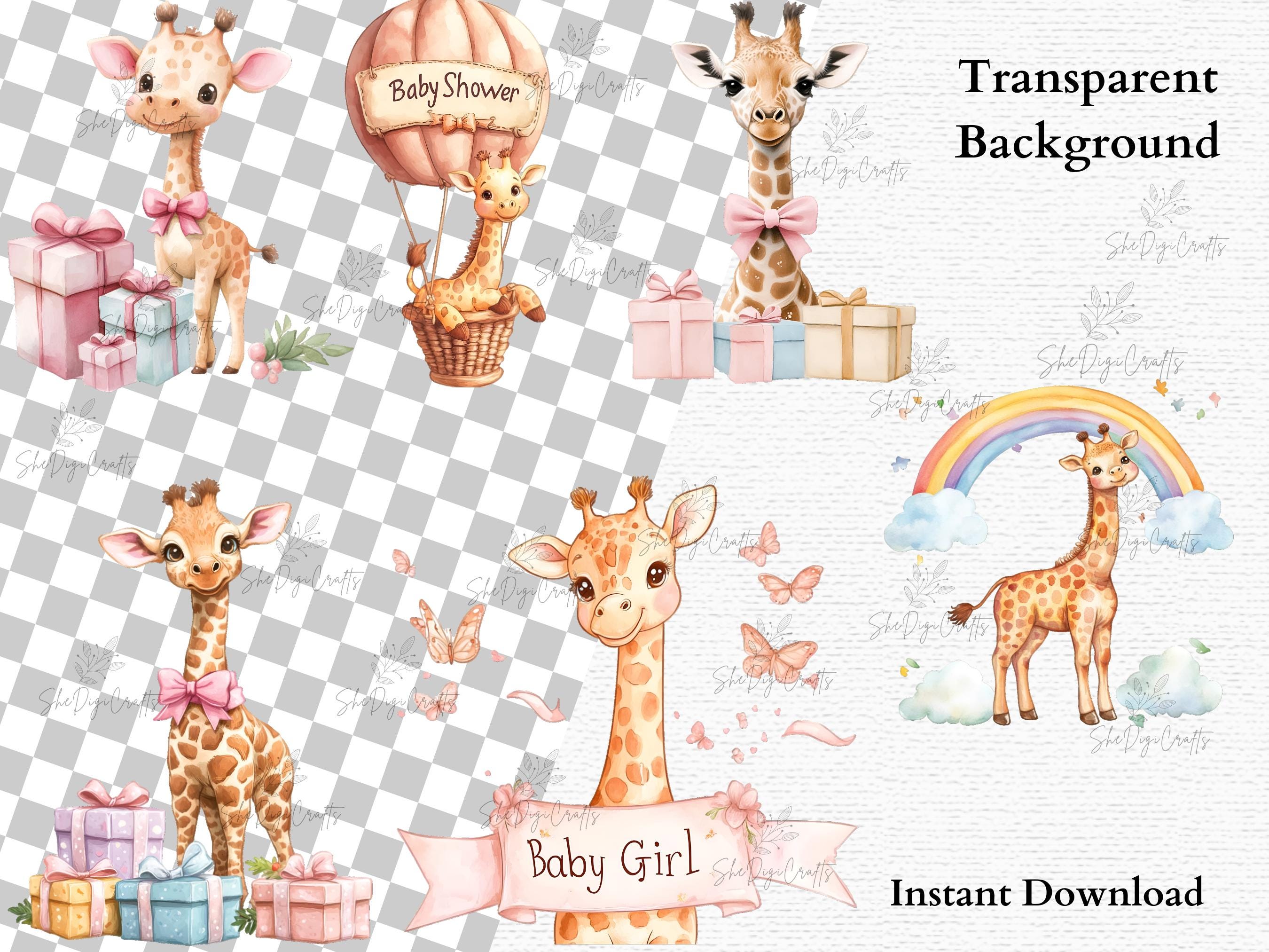 Cute Baby Giraffe PNG Clipart Bundle Baby Shower Girl Decorations ...