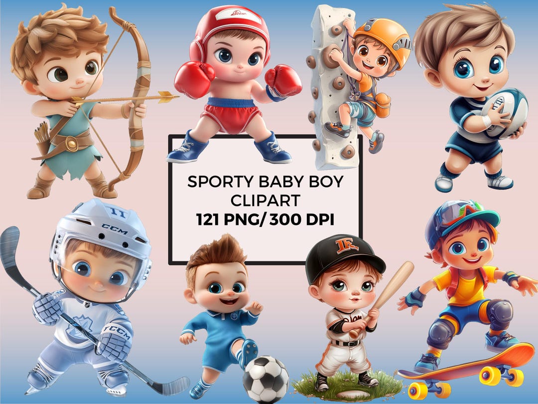 Baby Boy Sports Clipart Cute PNG Designs With Balls Jerseys Shoes and ...
