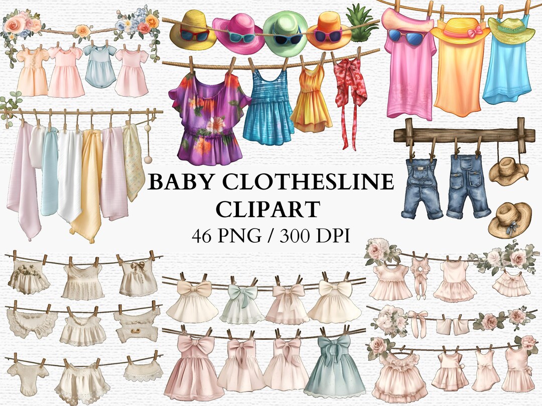 Baby Clothes Clipart Cute Nursery Clothesline Baby Shower Decoration ...