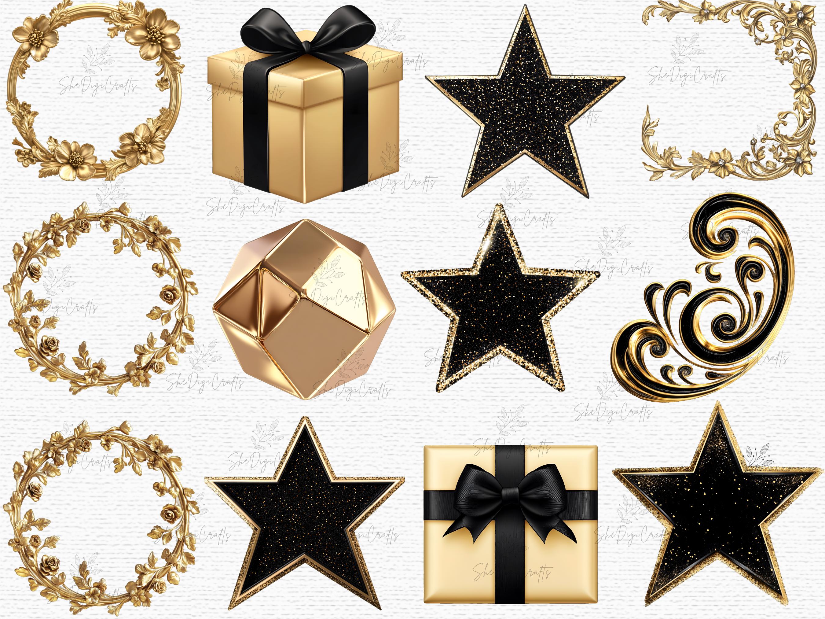 Luxury Black and Gold Birthday PNG Clipart Set With Sophisticated Decor ...