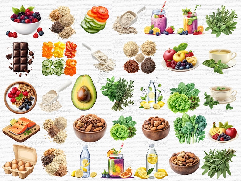Healthy Food Clipart Bundle Nutrition Pngs for Meal Planning Recipe ...