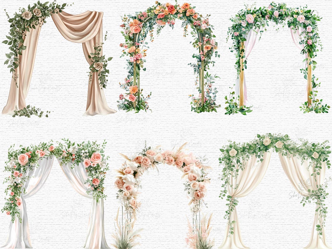 Wedding Arch Clipart Bundle Floral Arch PNG Set Ceremony Backdrop ...