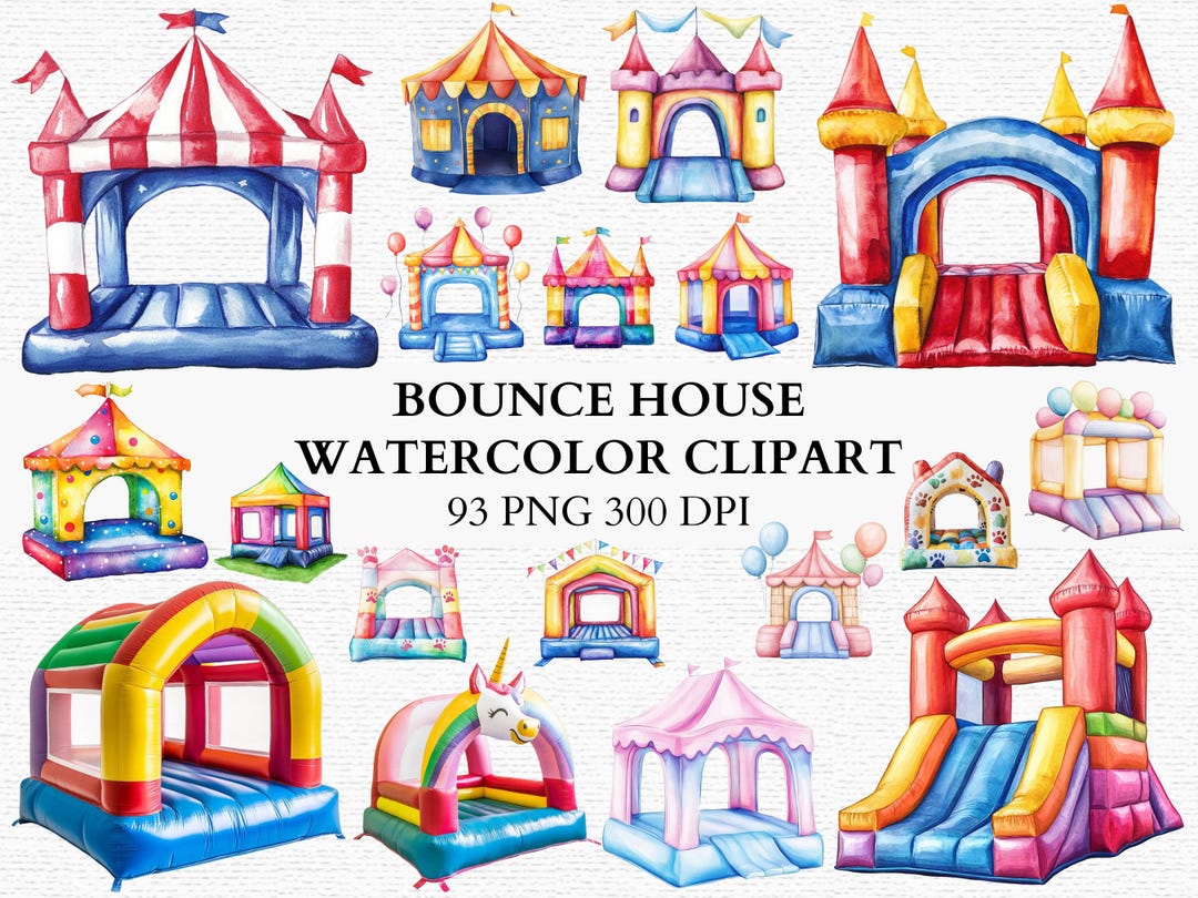 Bounce House Clipart Watercolor Bouncy Castle Inflatable Slide Party ...