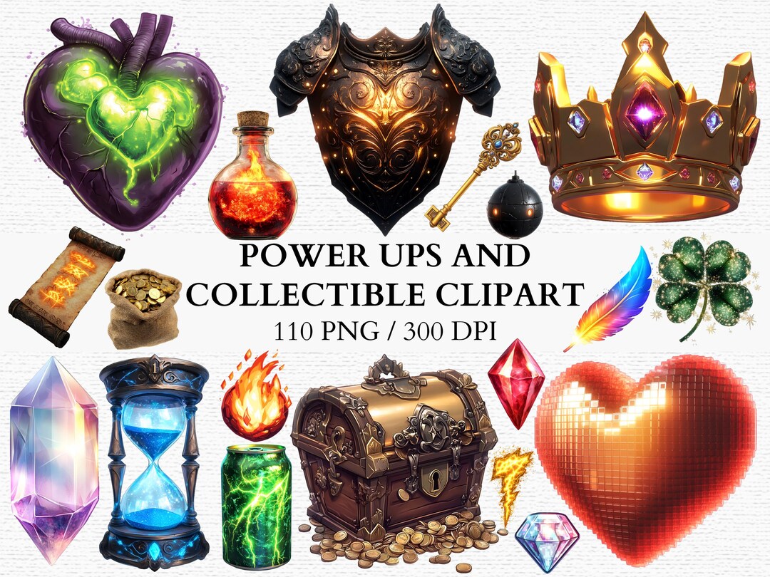 Fantasy Power Ups Clipart Bundle RPG Icons Gems Potions Coins Stars ...